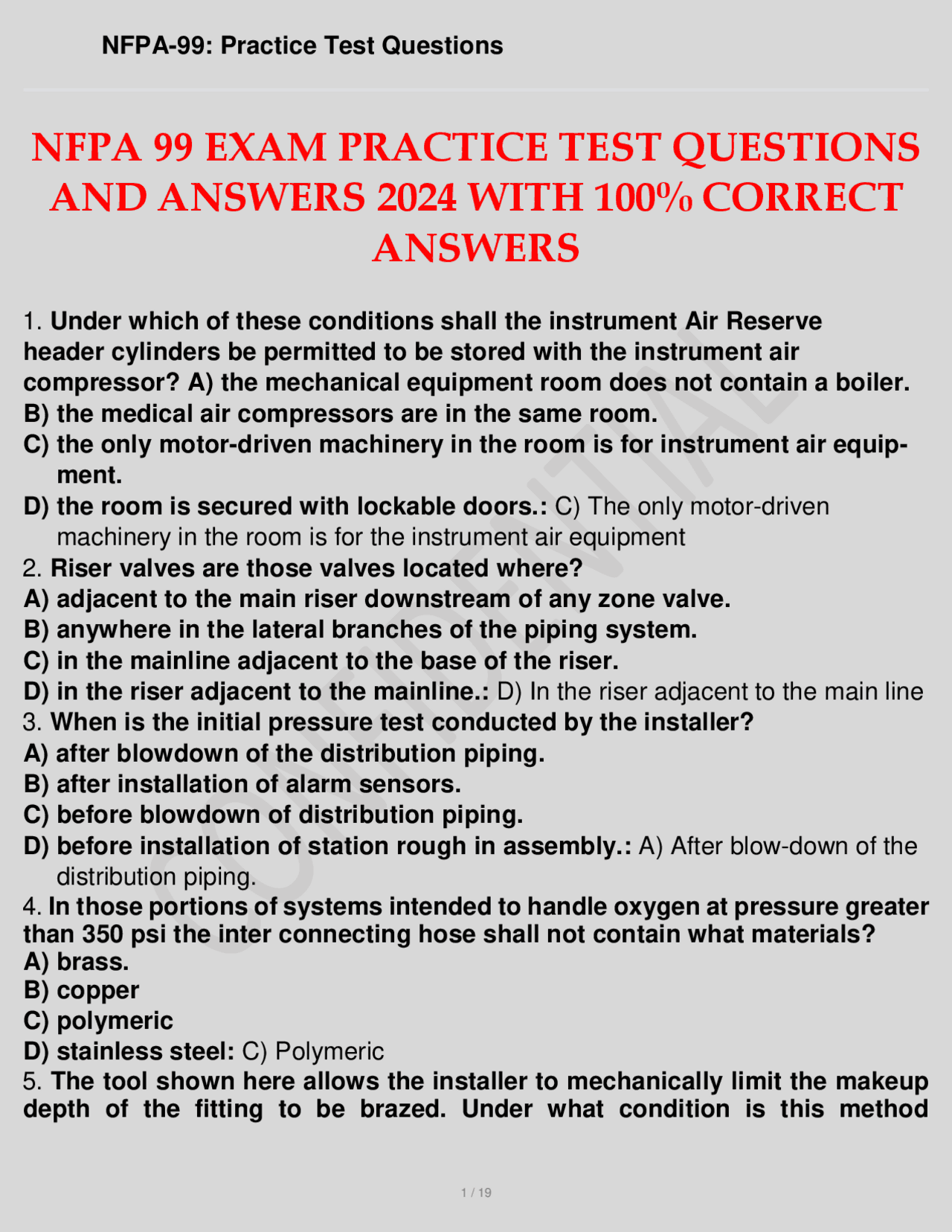 NFPA 99 EXAM PRACTICE TEST QUESTIONS AND ANSWERS 2024 WITH 100% CORRECT ...