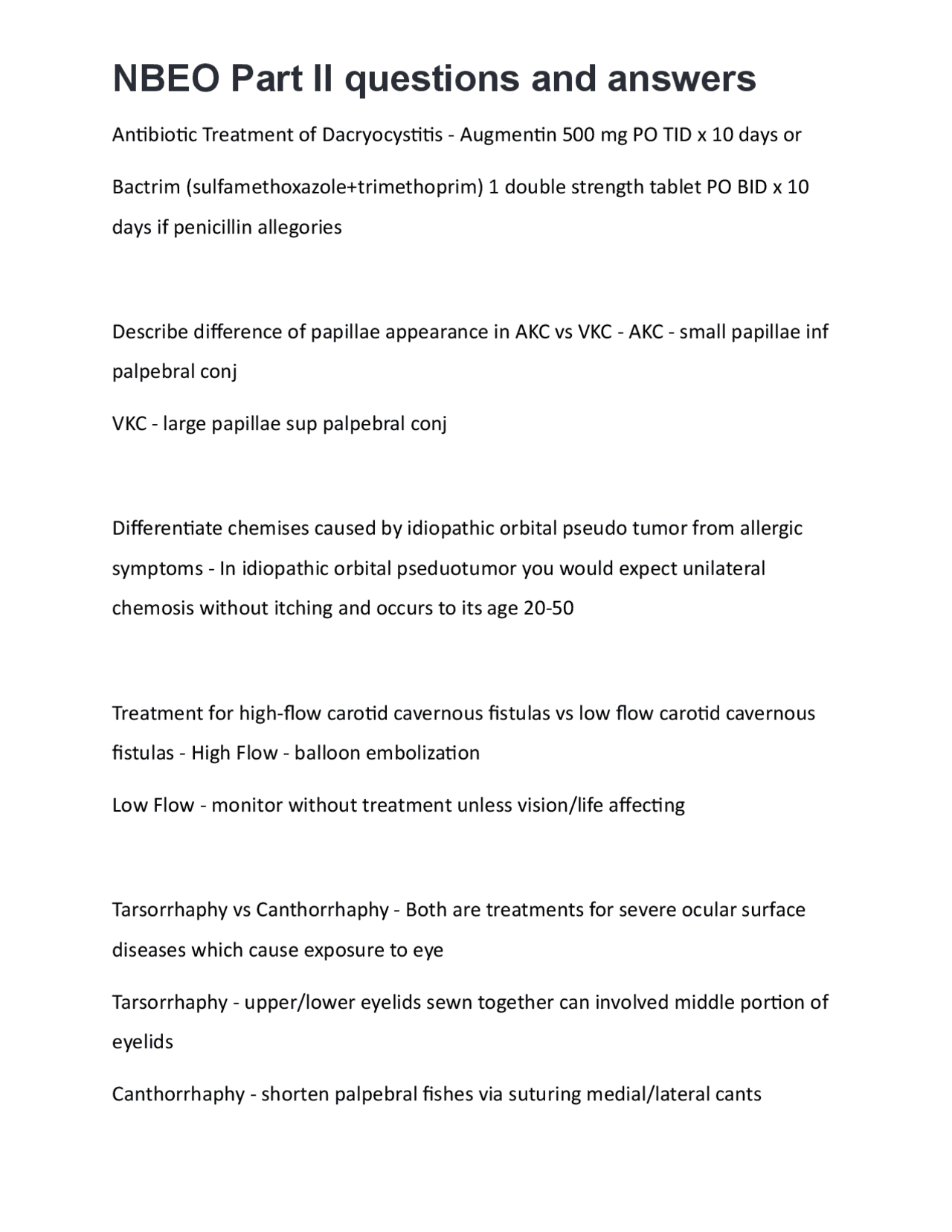NBEO Part II questions and answers. | Exams Nursing | Docsity