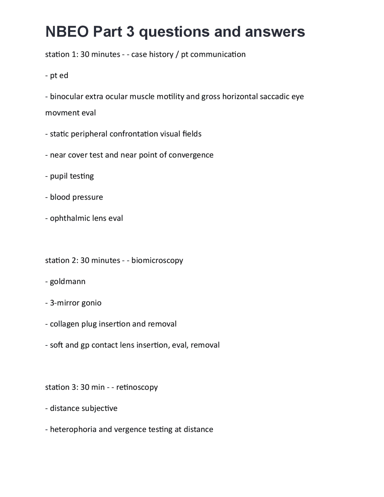 NBEO Part 3 questions and answers. | Exercises Nursing | Docsity