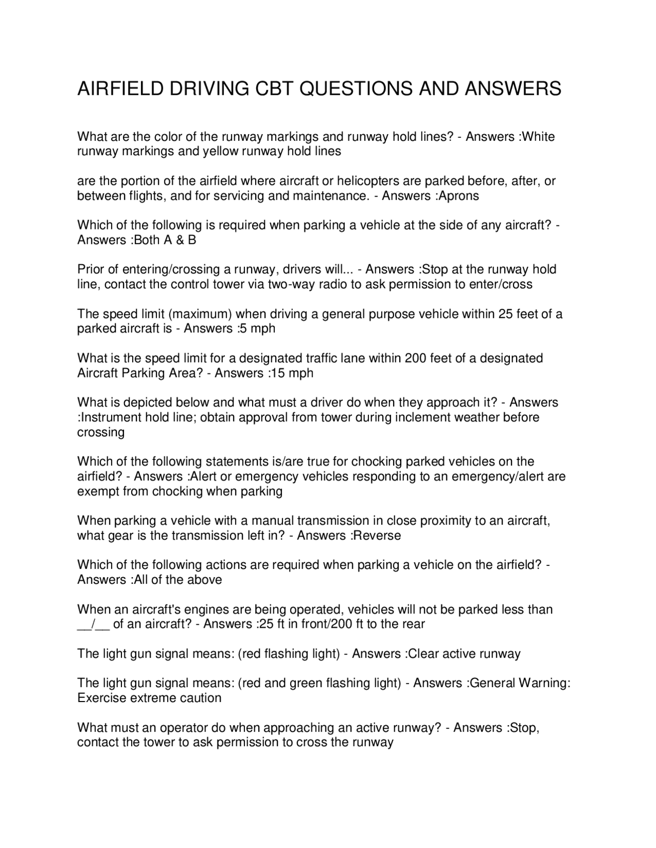Airfield Driving CBT Questions and Answers | Exams Social Sciences ...