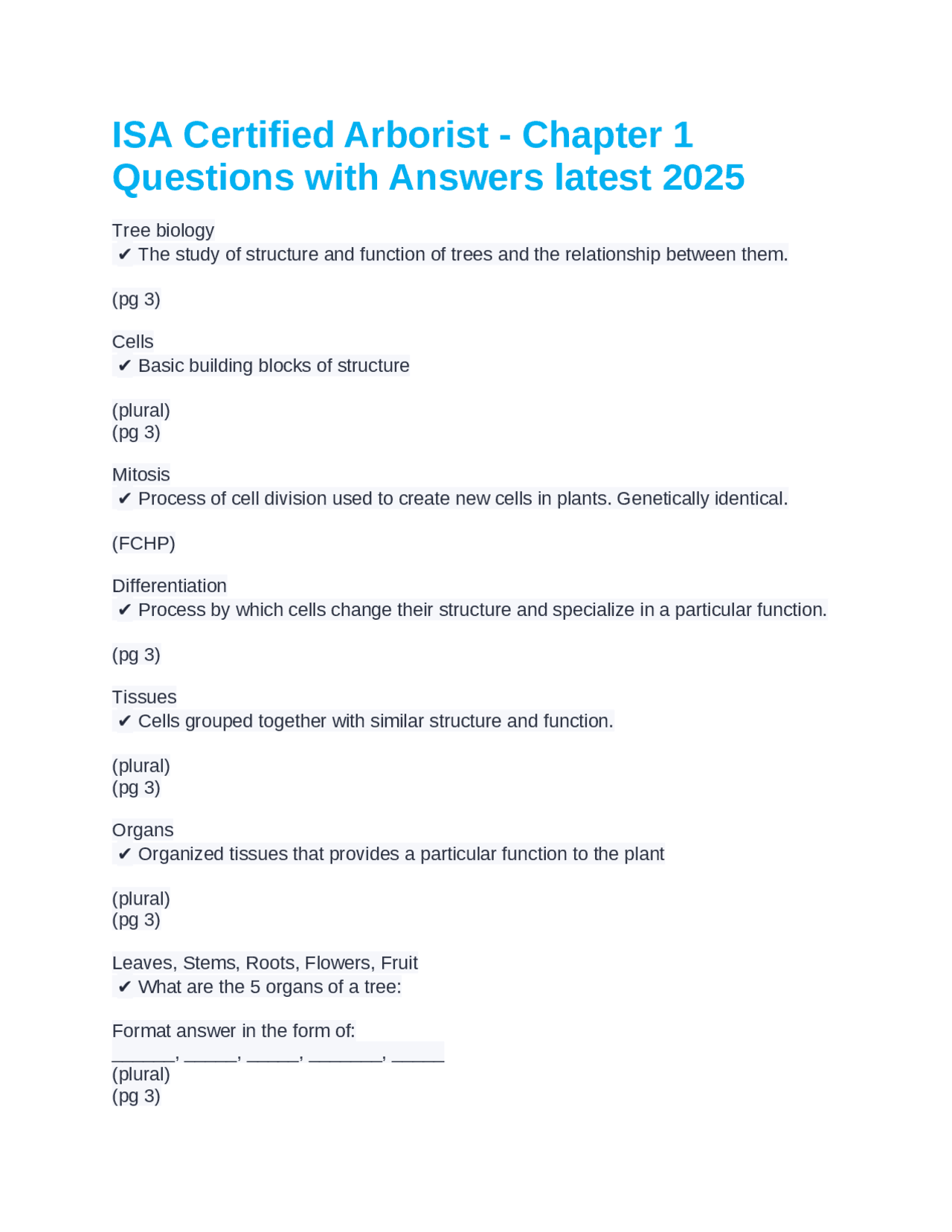 ISA Certified Arborist - Chapter 1: Tree Biology - Questions and ...