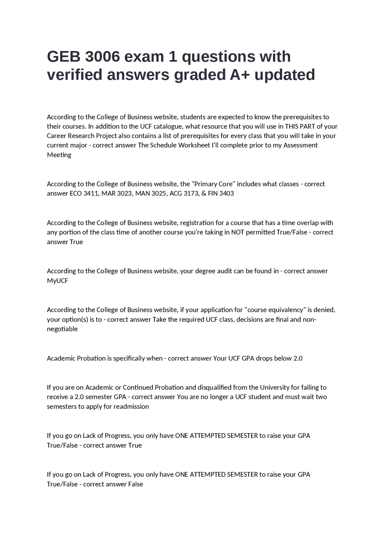 GEB 3006 exam 1 questions with verified answers graded A+ updated | Exams Nursing | Docsity