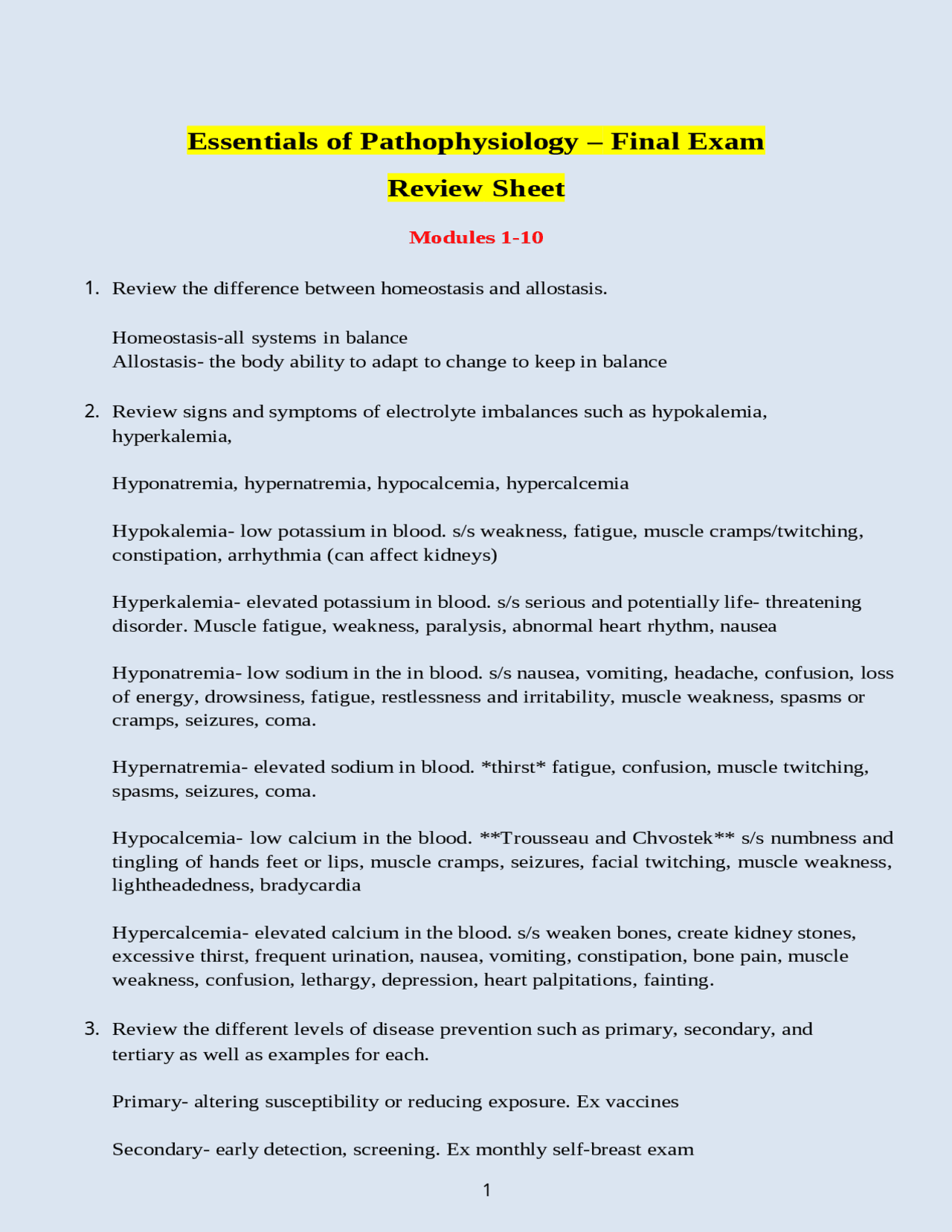Essentials of Pathophysiology – Final Exam Review Sheet | Quizzes ...