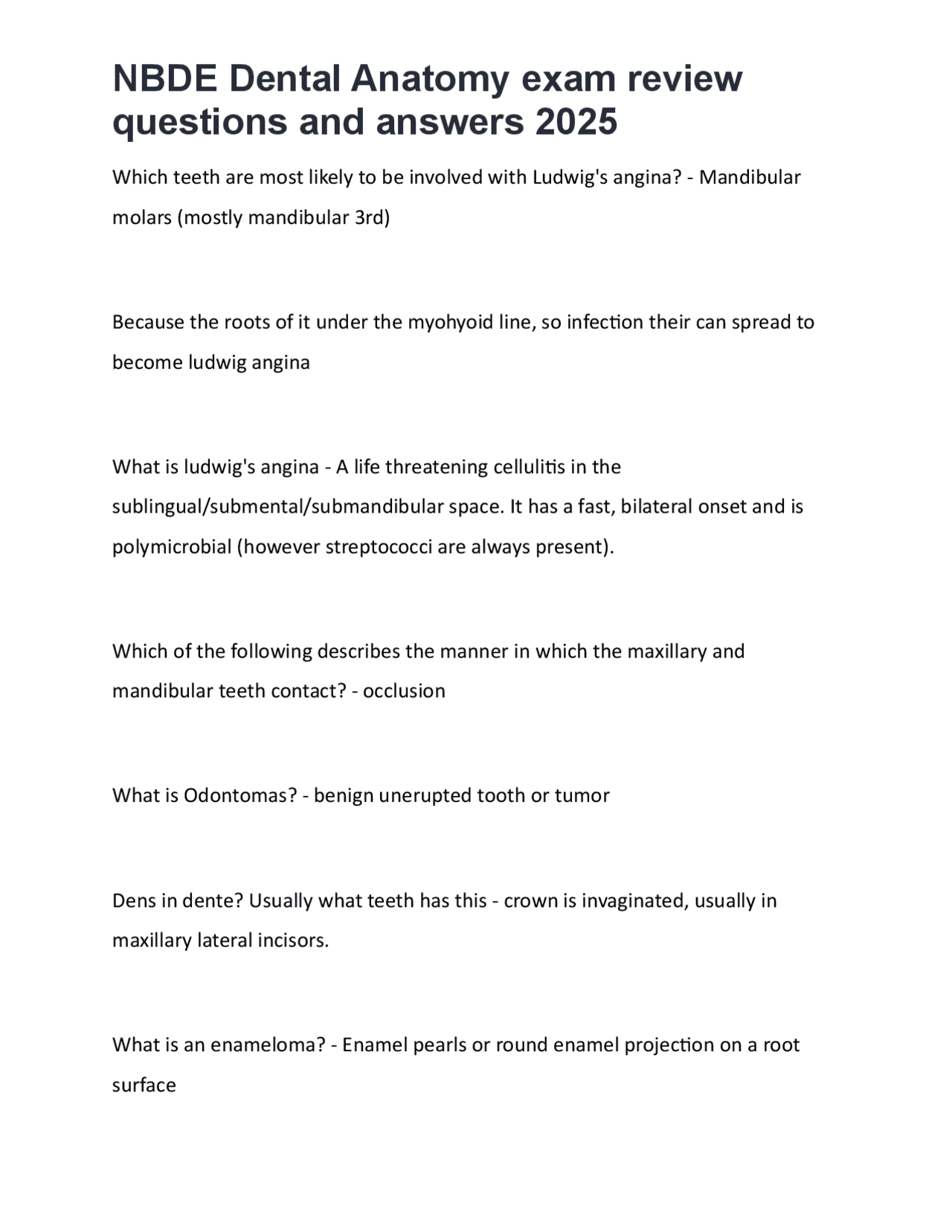 NBDE Dental Anatomy Exam Review: Questions and Answers for 2025 | Exams ...