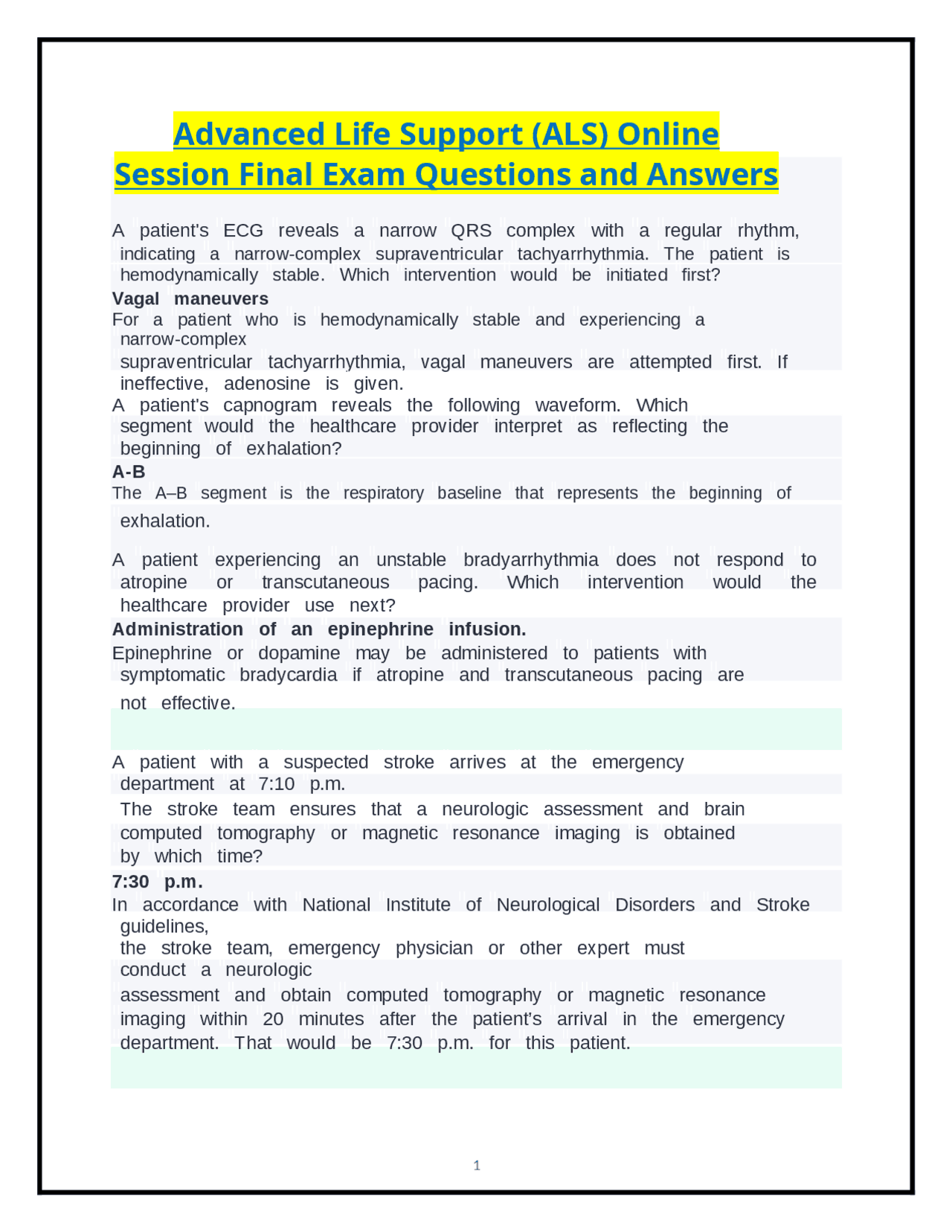 Advanced Life Support (ALS) Online Session Final Exam Questions and ...