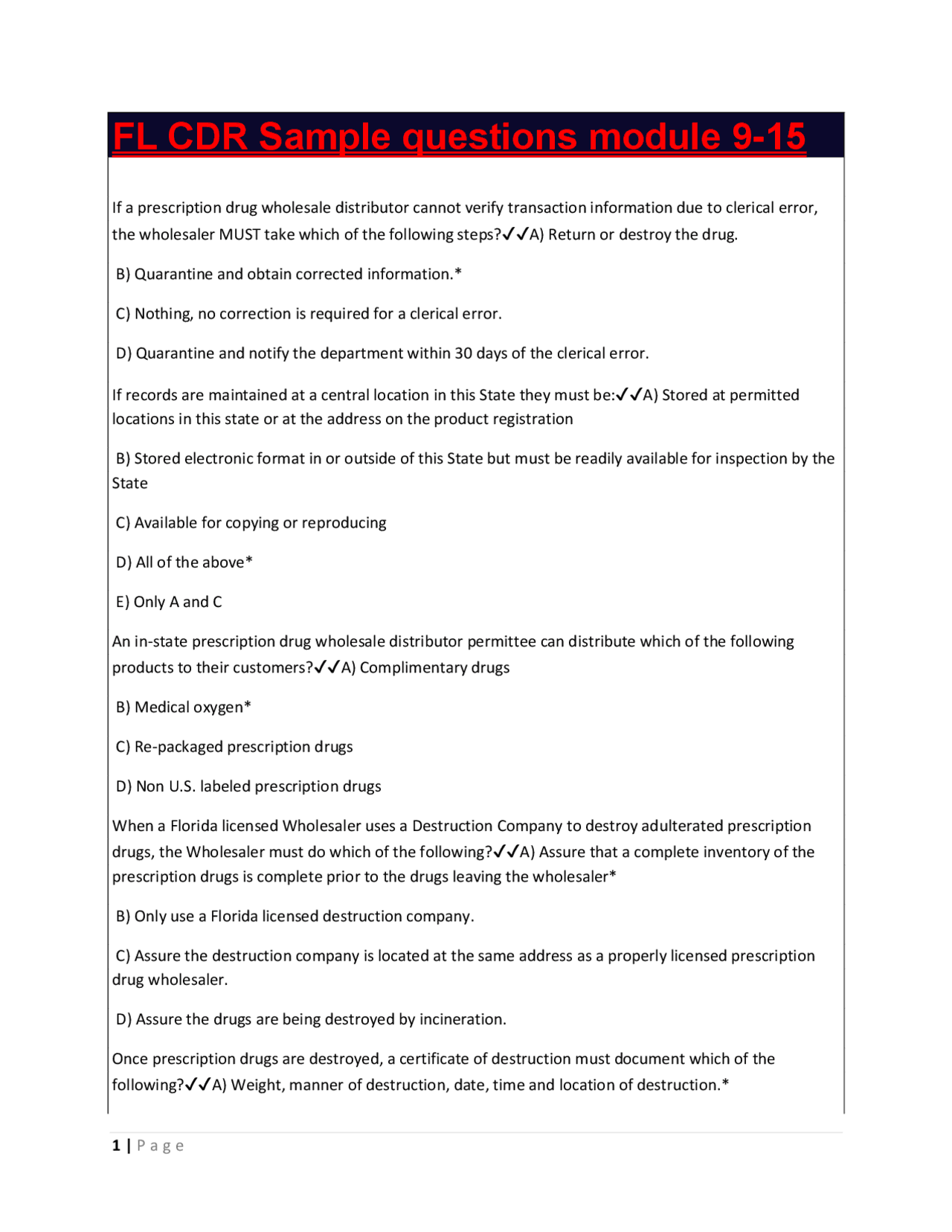 FL CDR Sample questions module 9-15| High-Scoring Exam Questions ...