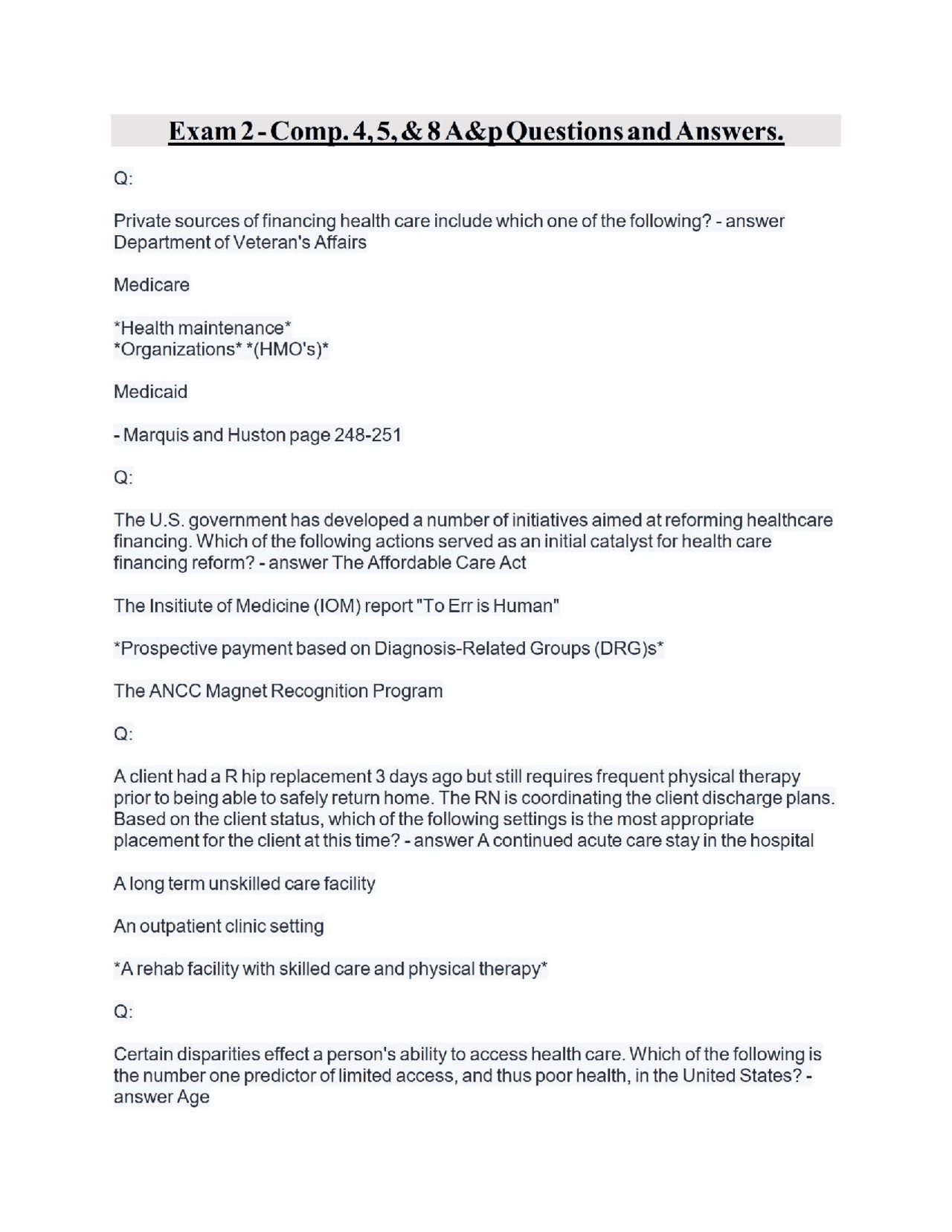 Exam 2 - Comp. 4, 5, & 8 A&p Questions and Answers. | Exams Aesthetics ...