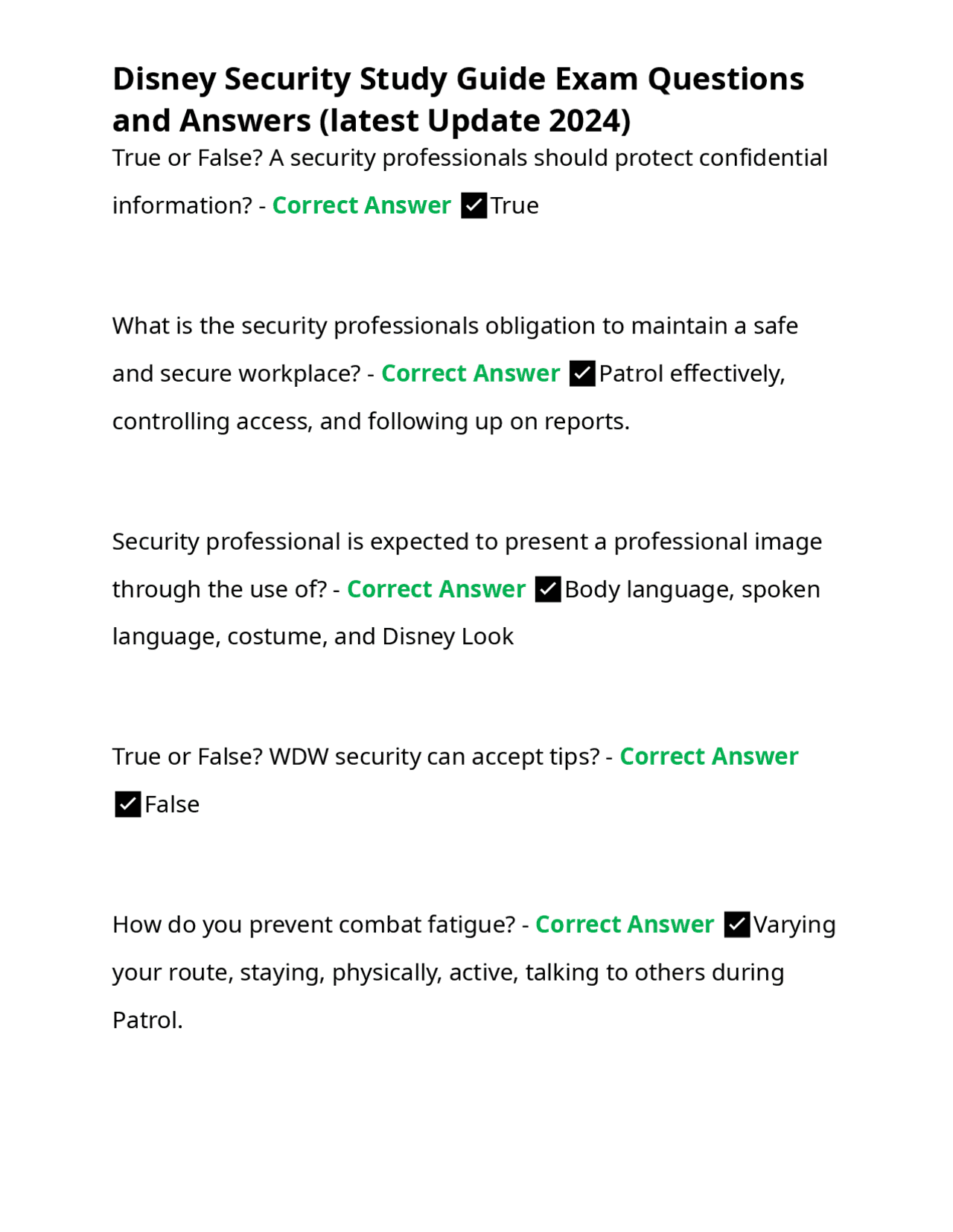 Disney Security Study Guide Exam Questions and Answers | Exams ...