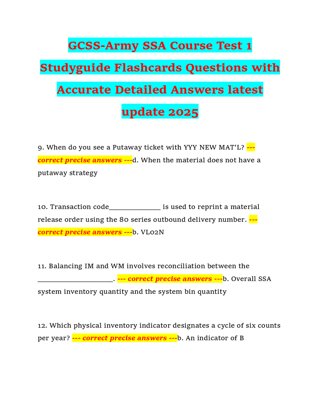 GCSS-Army SSA Course Test 1 Studyguide Flashcards Questions with ...