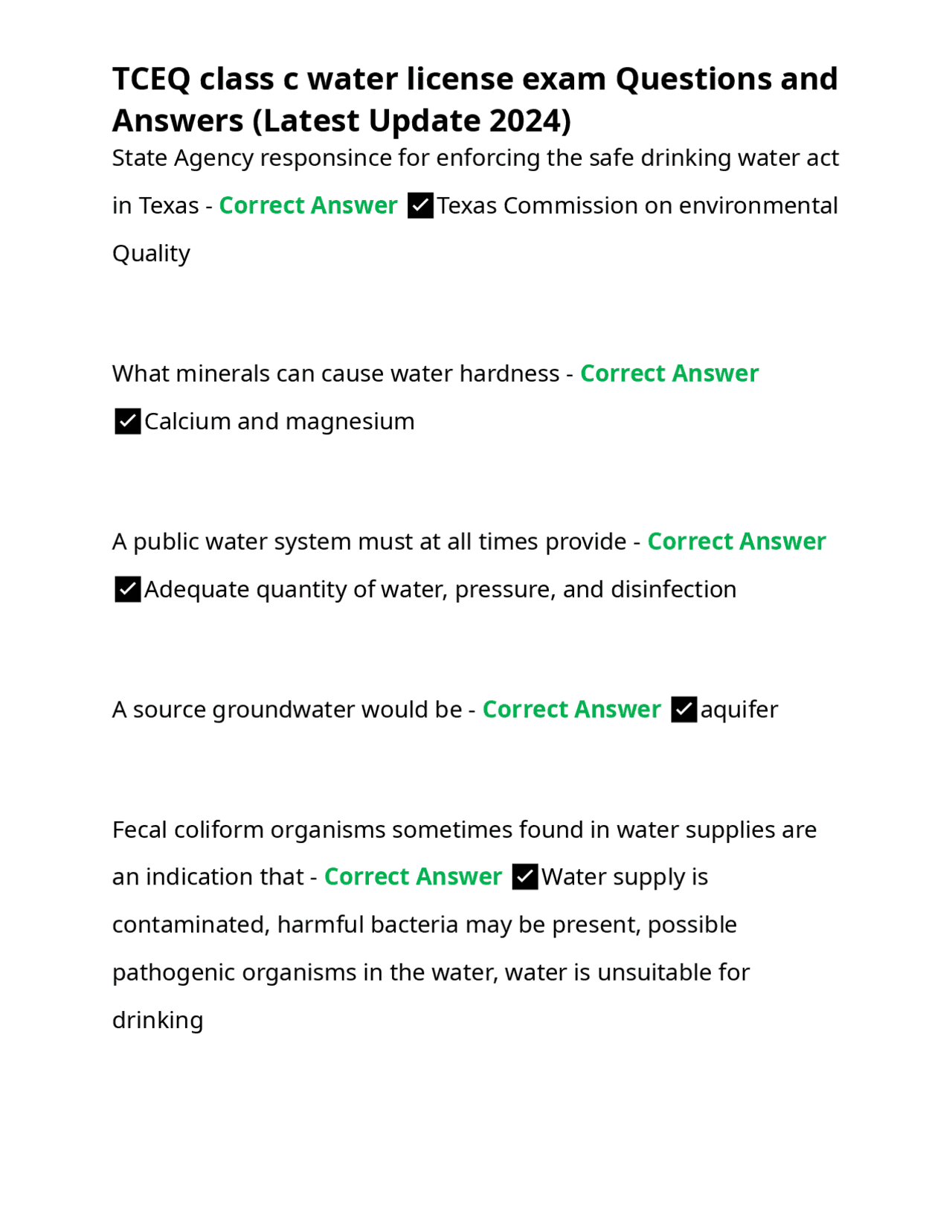 TCEQ class c water license exam Questions and Answers (Latest Update ...