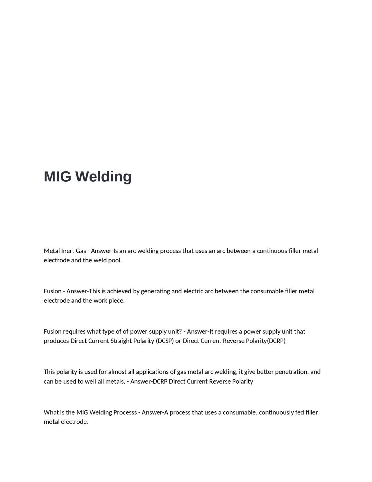 MIG Welding: A Comprehensive Guide with Questions and Answers | Exams ...