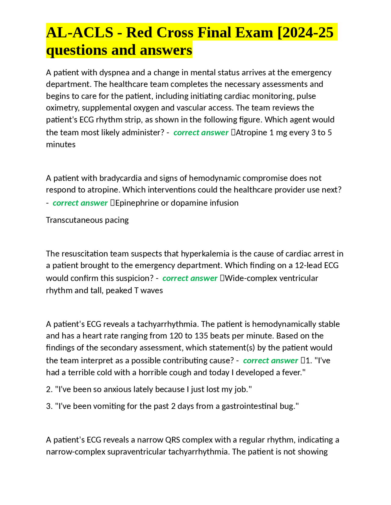 AL-ACLS - Red Cross Final Exam [2024-25 questions and answers | Exams ...