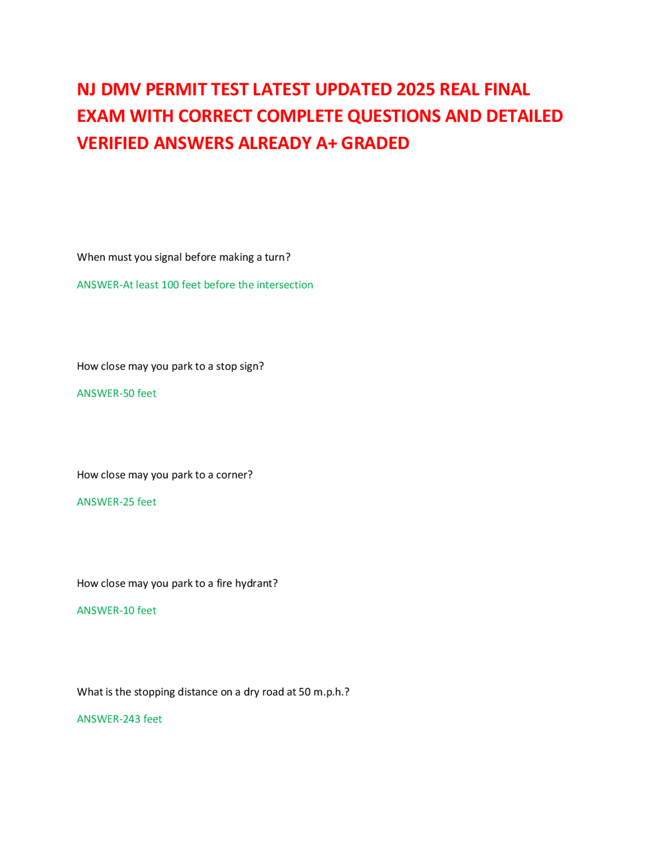 New Jersey DMV Permit Test: Questions and Answers | Exams Medicine ...