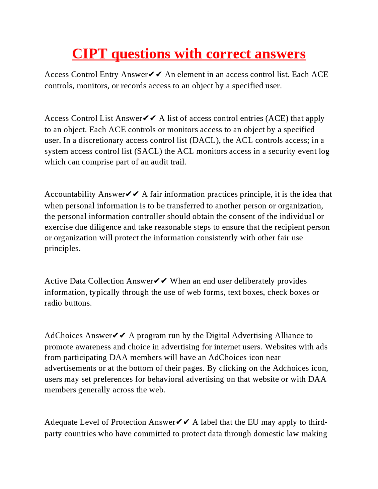 CIPT questions with correct answers | Exams Computer Networks | Docsity