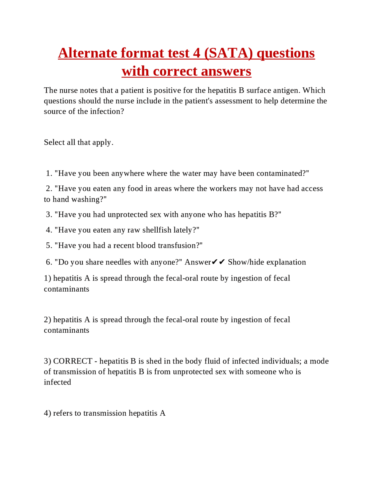 Alternate format test 4 (SATA) questions with correct answers | Exams ...