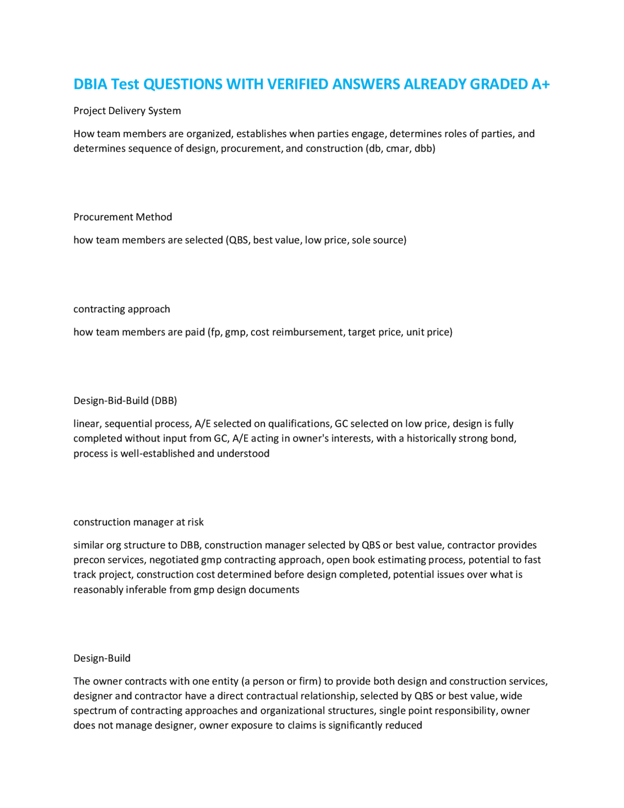 Project Delivery Systems: A Comprehensive Guide to DBIA Test Questions ...