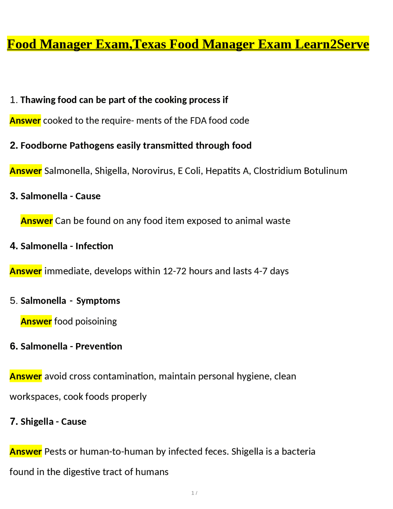 Food Manager Exam, Texas Food Manager Exam, Learn2Serve | Exams Nursing ...