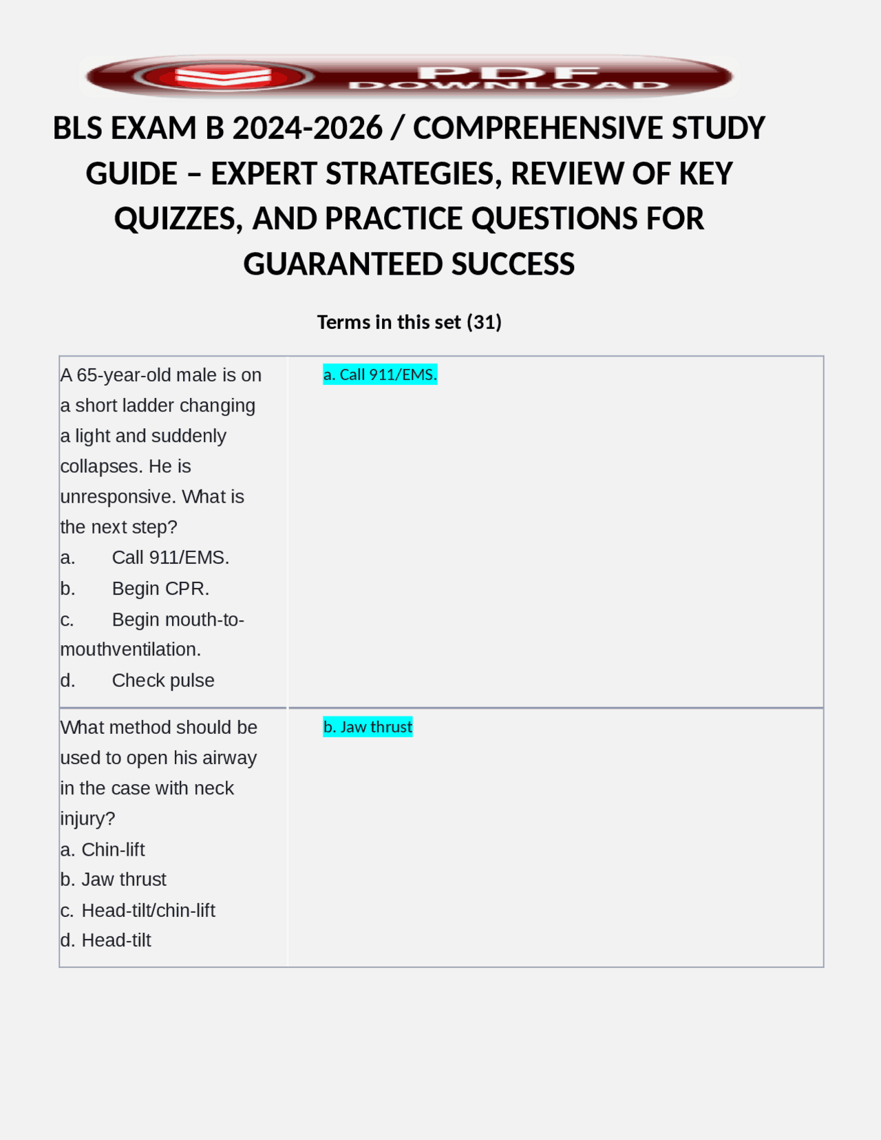 BLS EXAM B 2024-2026 / COMPREHENSIVE STUDY GUIDE – EXPERT STRATEGIES ...