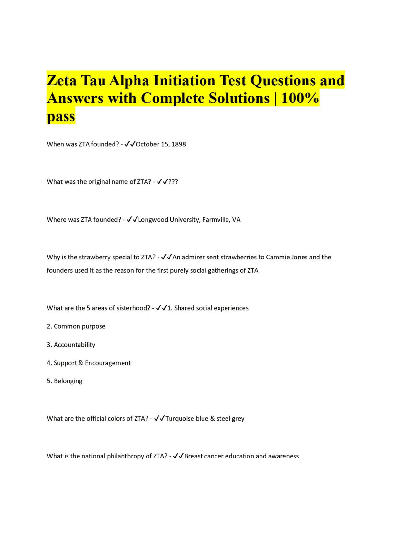 eta Tau Alpha Initiation Test Questions and Answers with Complete ...