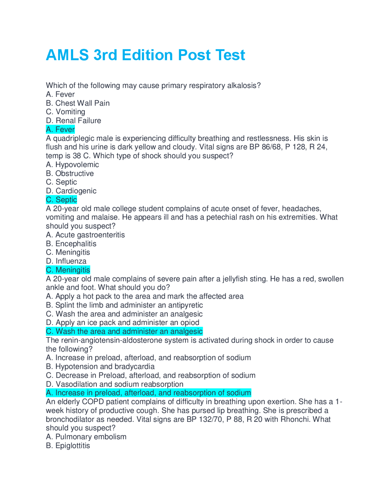 AMLS 3rd Edition Post Test: Multiple Choice Questions and Answers ...