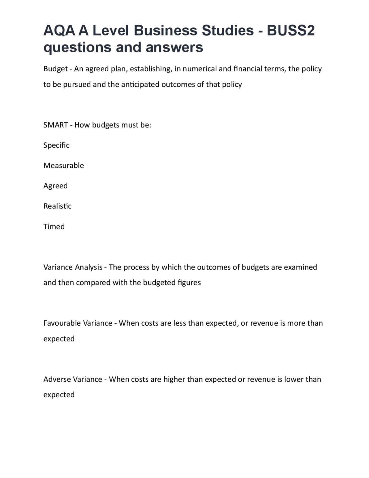 AQA A Level Business Studies - BUSS2 questions and answers. | Exams ...