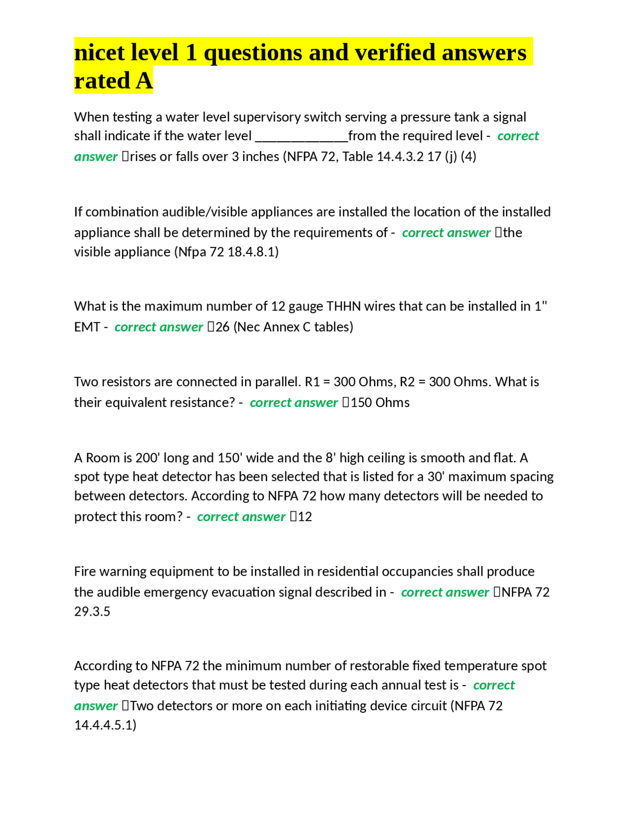 nicet level 1 questions and verified answers rated A | Exercises ...