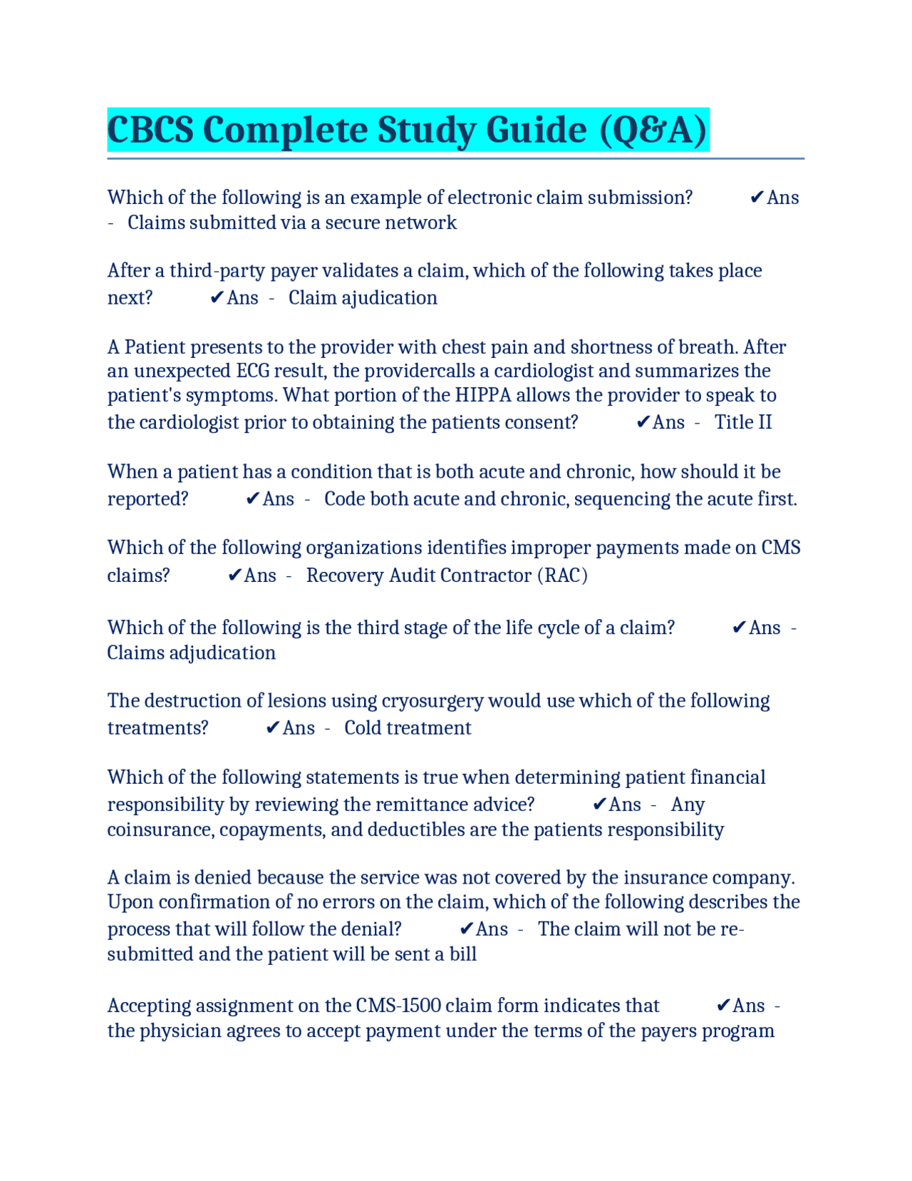 CBCS Complete Study Guide (Q&A): Medical Billing and Coding | Exams ...