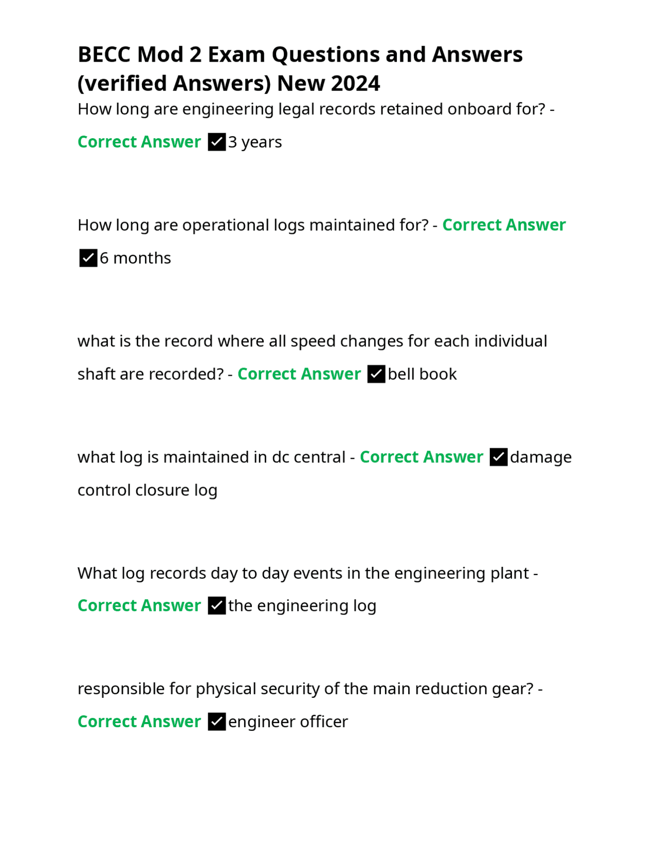 BECC Mod 2 Exam Questions and Answers (verified Answers) New 2024 ...