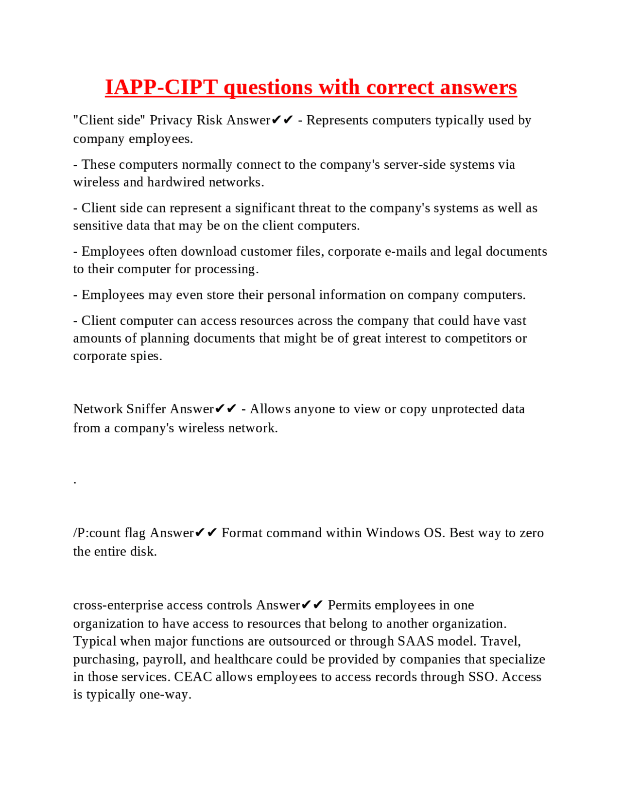 IAPP-CIPT questions with correct answers | Exams Computer Science | Docsity