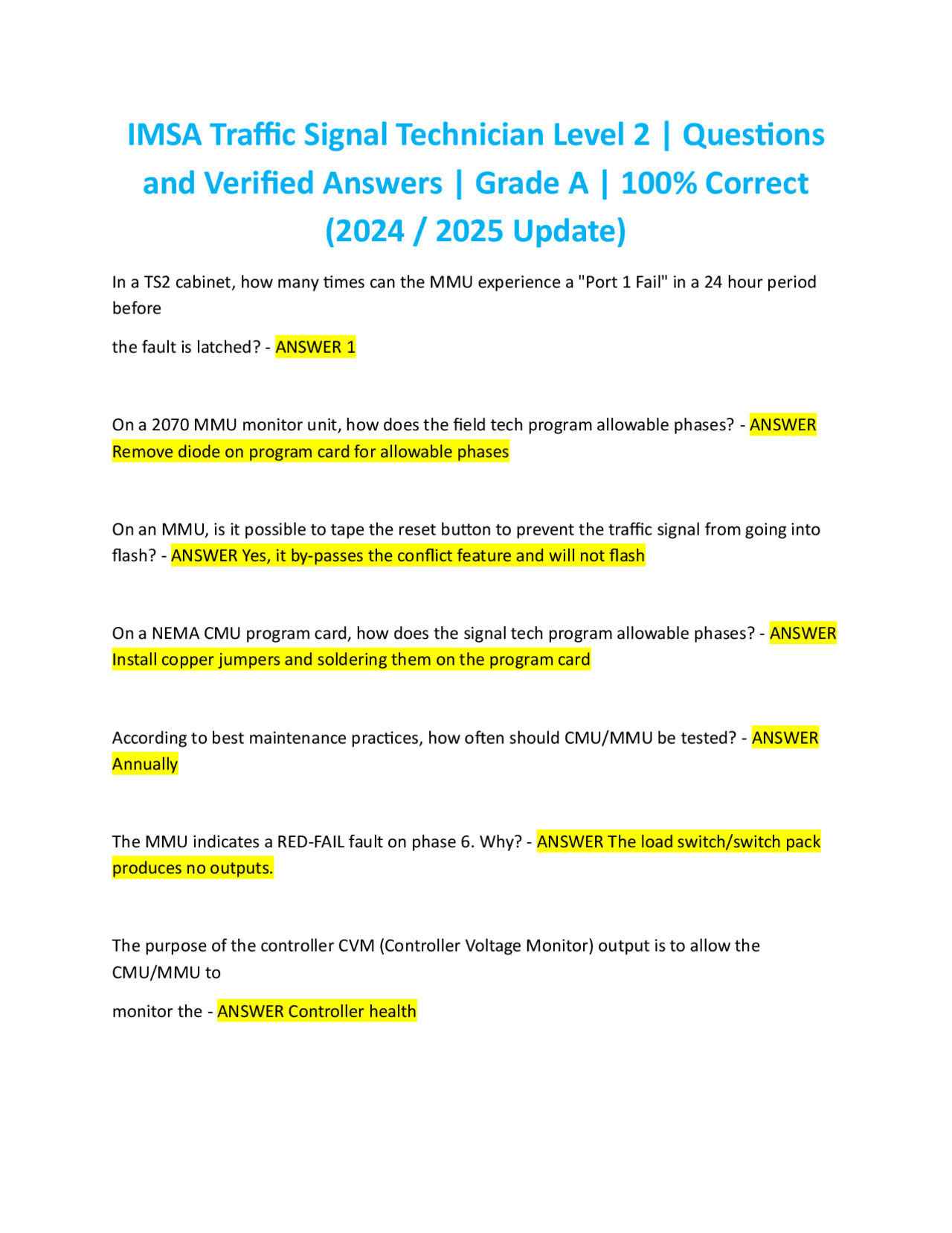 IMSA Traffic Signal Technician Level 2: Questions and Answers | Exams ...