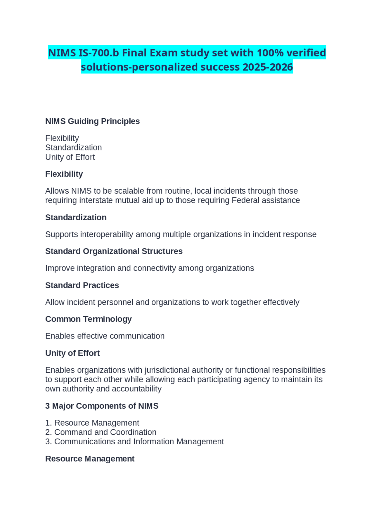 NIMS IS-700.b Final Exam study set with 100% verified solutions ...