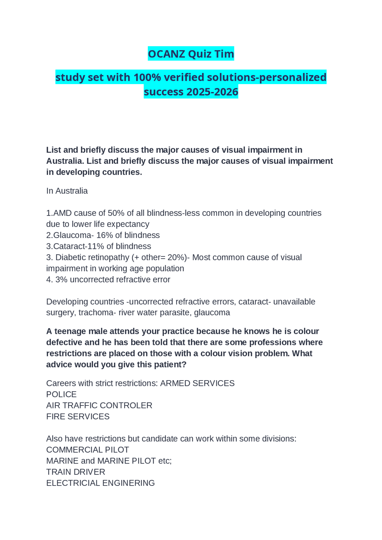 OCANZ Quiz Tim study set with 100% verified solutions-personalized ...