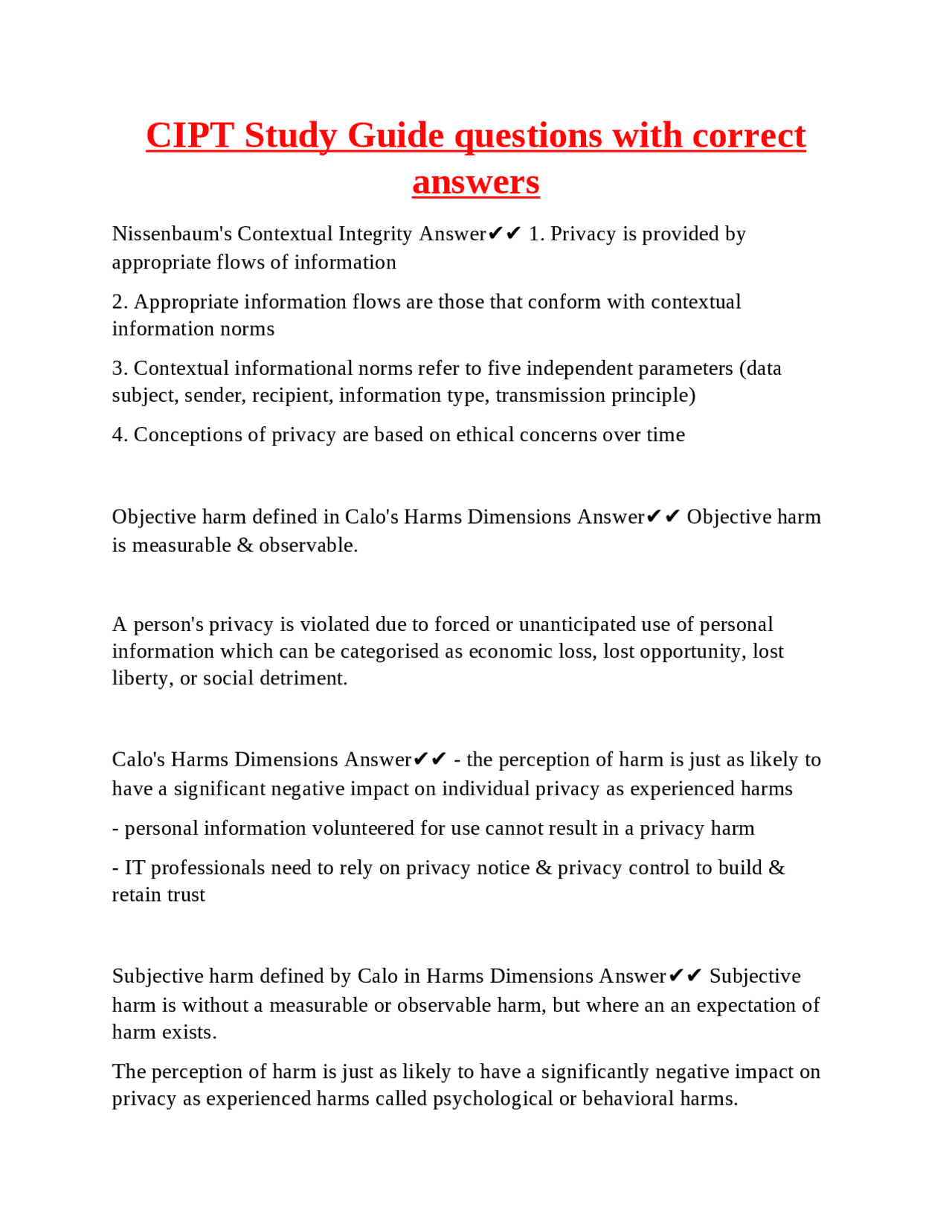 CIPT Study Guide questions with correct answers | Exams Computer Networks | Docsity