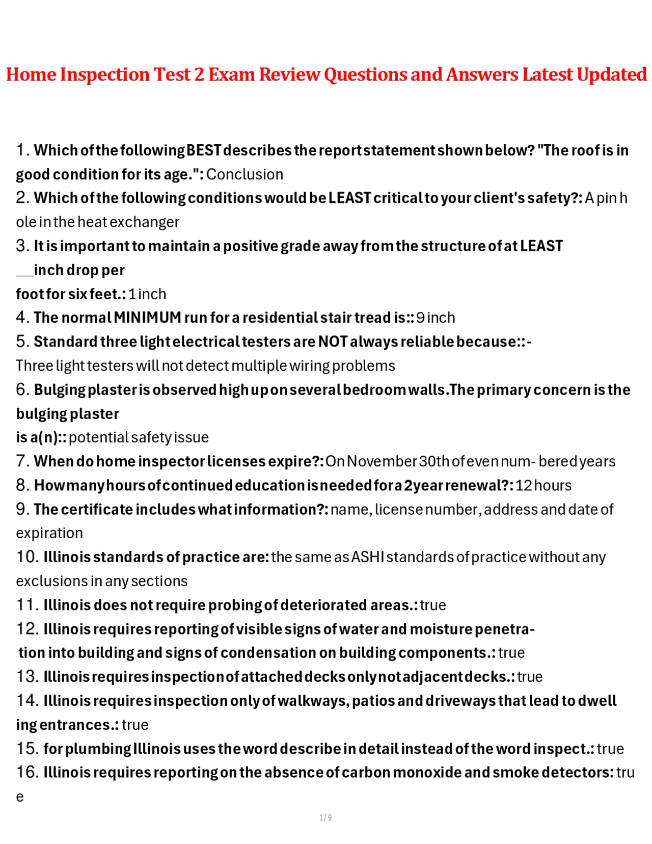 Home Inspection Test 2 Exam Review Questions and Answers Latest Updated ...