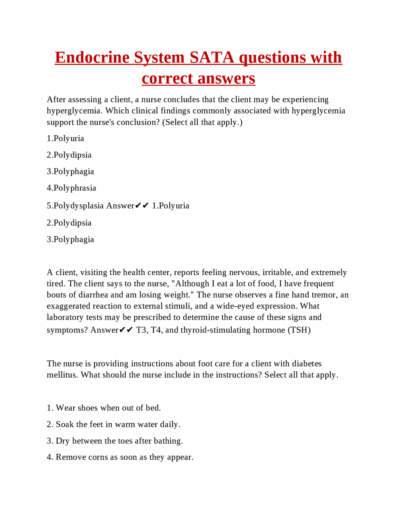 Endocrine System SATA questions with correct answers | Exams Nursing ...