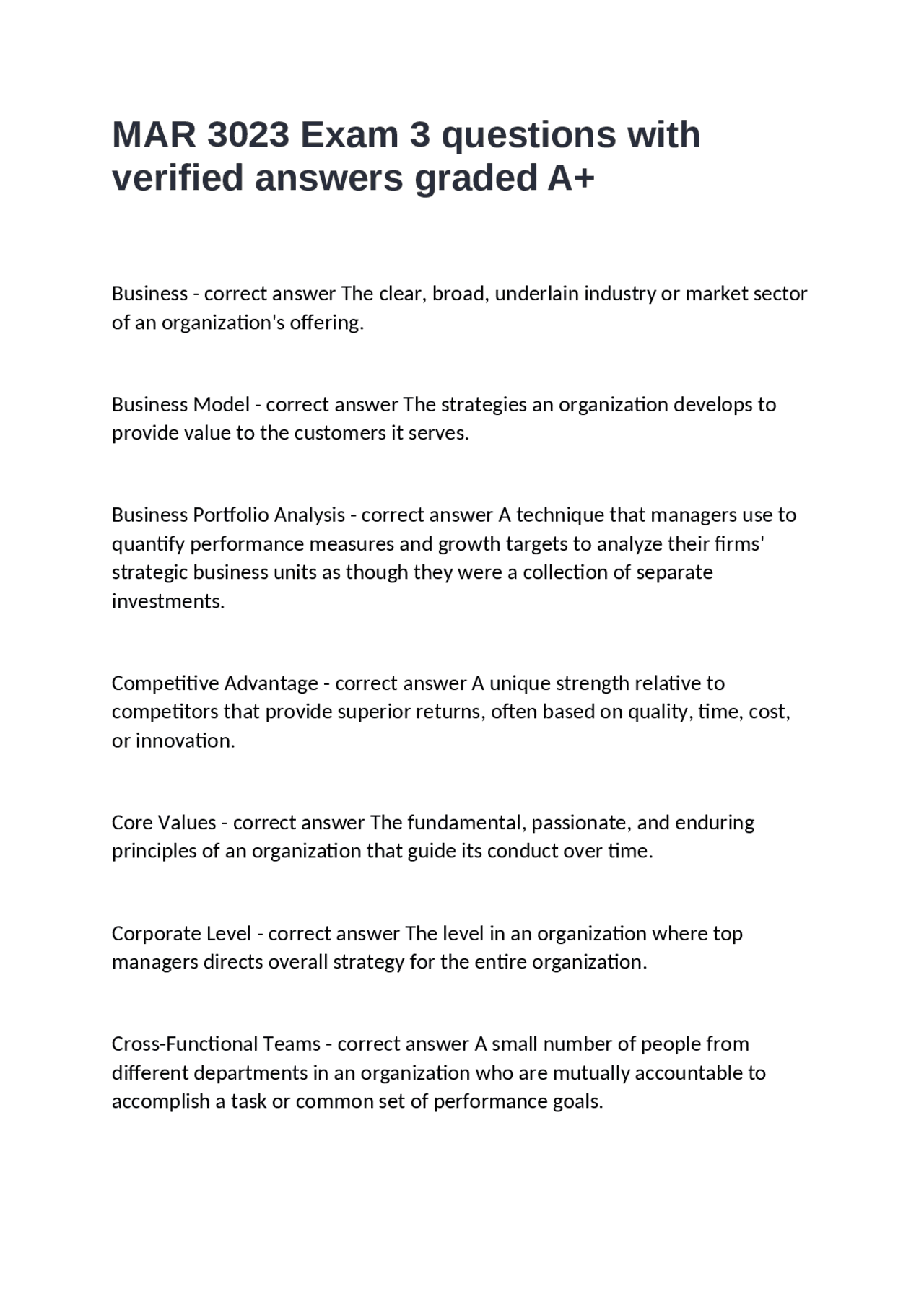 MAR 3023 Exam 3 questions with verified answers graded A+ | Exams ...