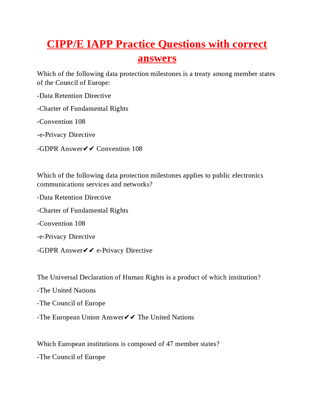 CIPP/E IAPP Practice Questions with correct answers | Exams Information Technology | Docsity