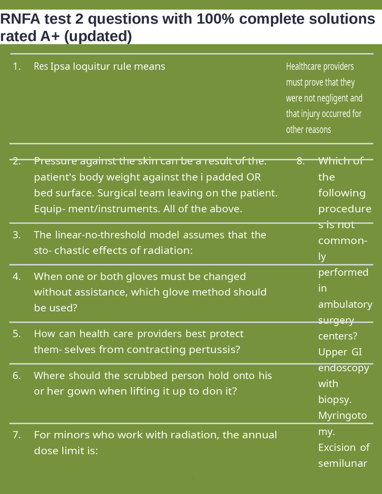 RNFA test 2 questions with 100% complete solutions rated A+ (updated ...