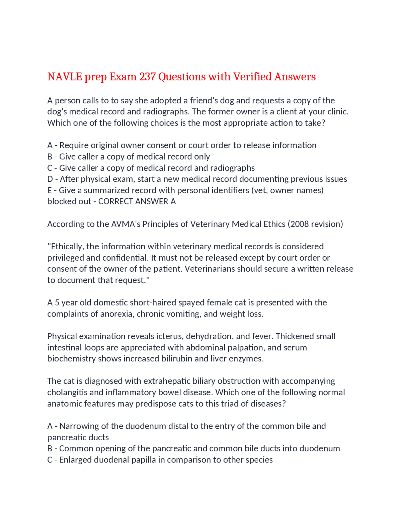 NAVLE prep Exam 237 Questions with Verified Answers,100% CORRECT ...