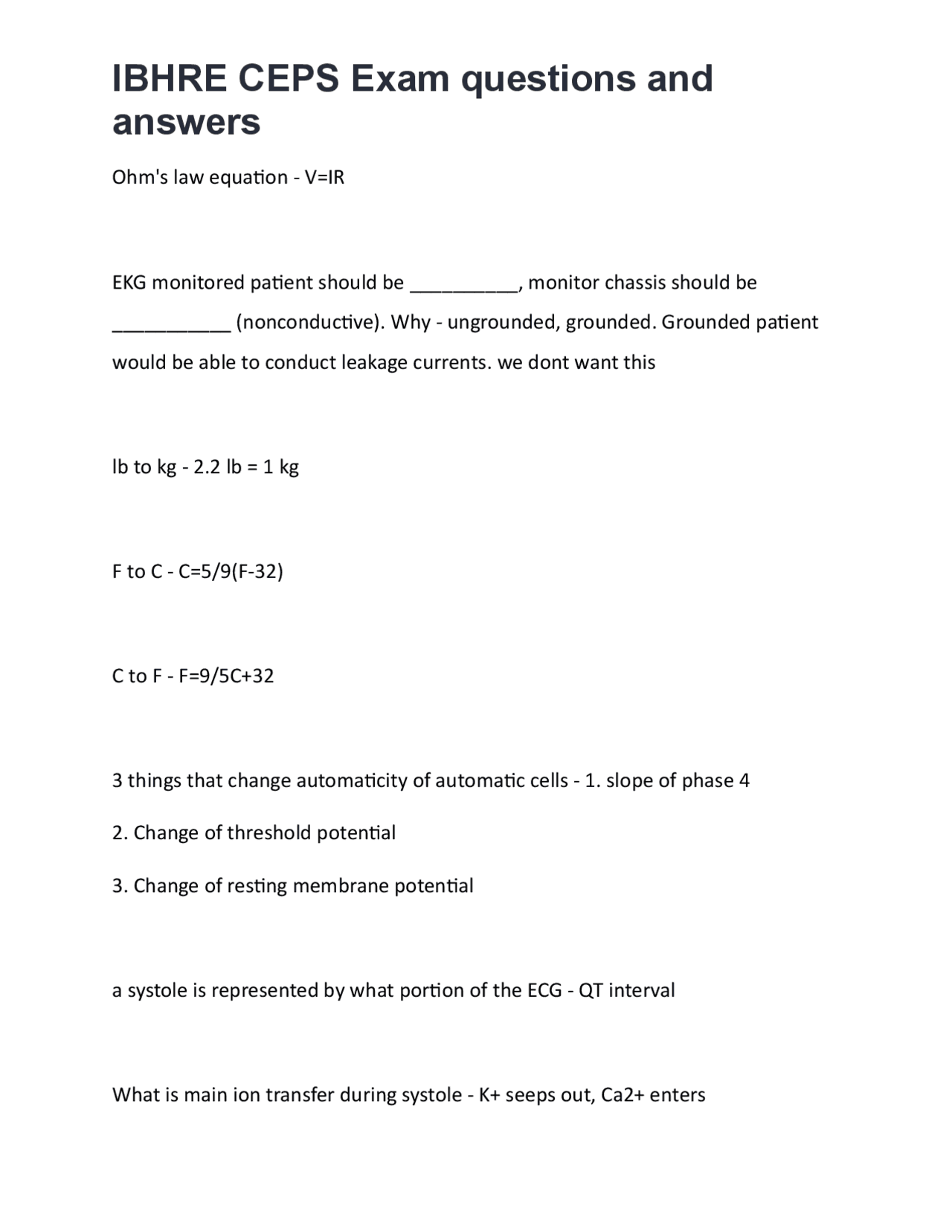 IBHRE CEPS Exam: Cardiovascular Physiology and Procedures Guide | Exams ...