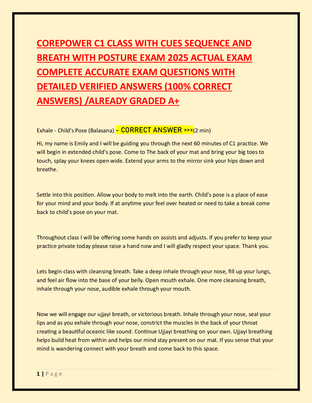 CorePower C1 Class with Cues: Exam Questions and Answers | Exams ...