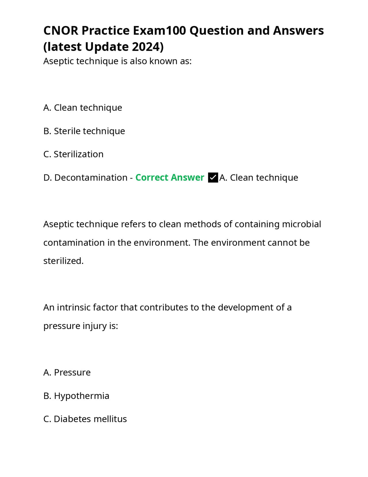 CNOR Practice Exam: 100 Questions and Answers (Latest Update 2024 ...