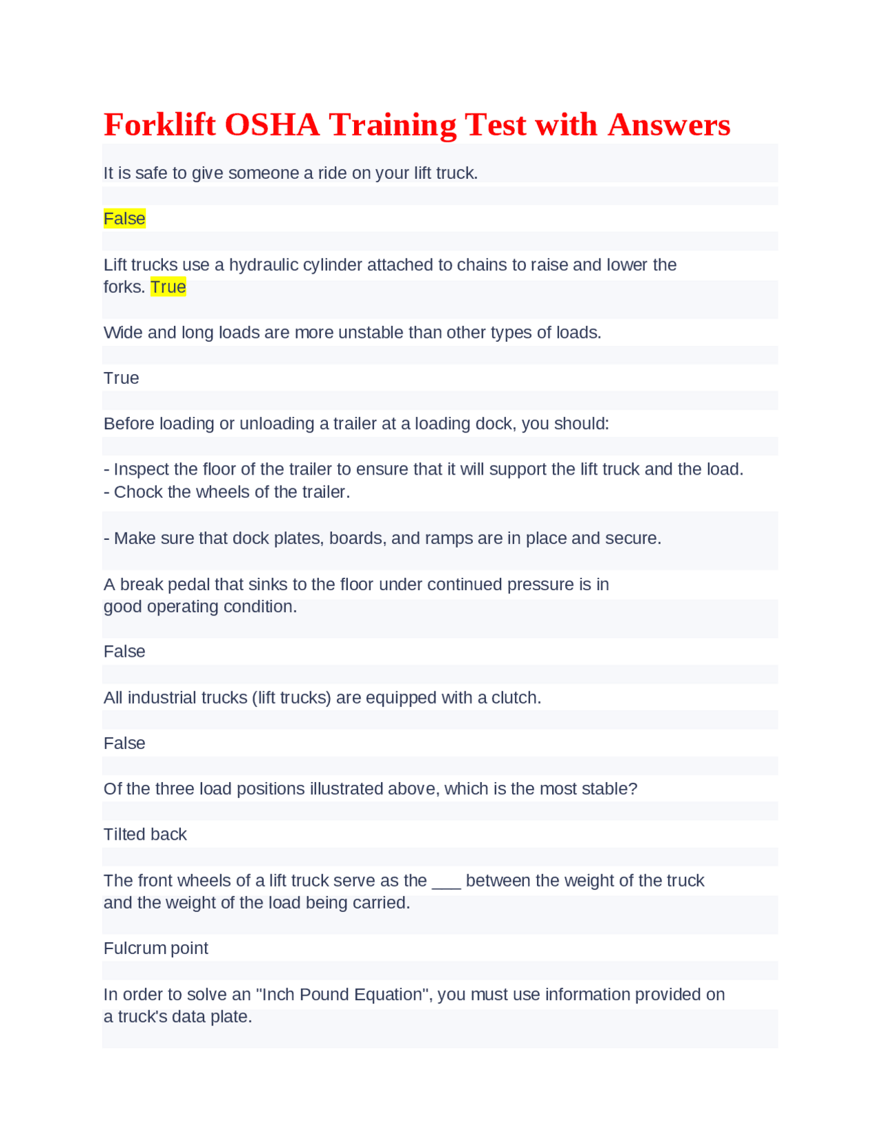 Forklift OSHA Training Test with Answers: A Comprehensive Guide to ...