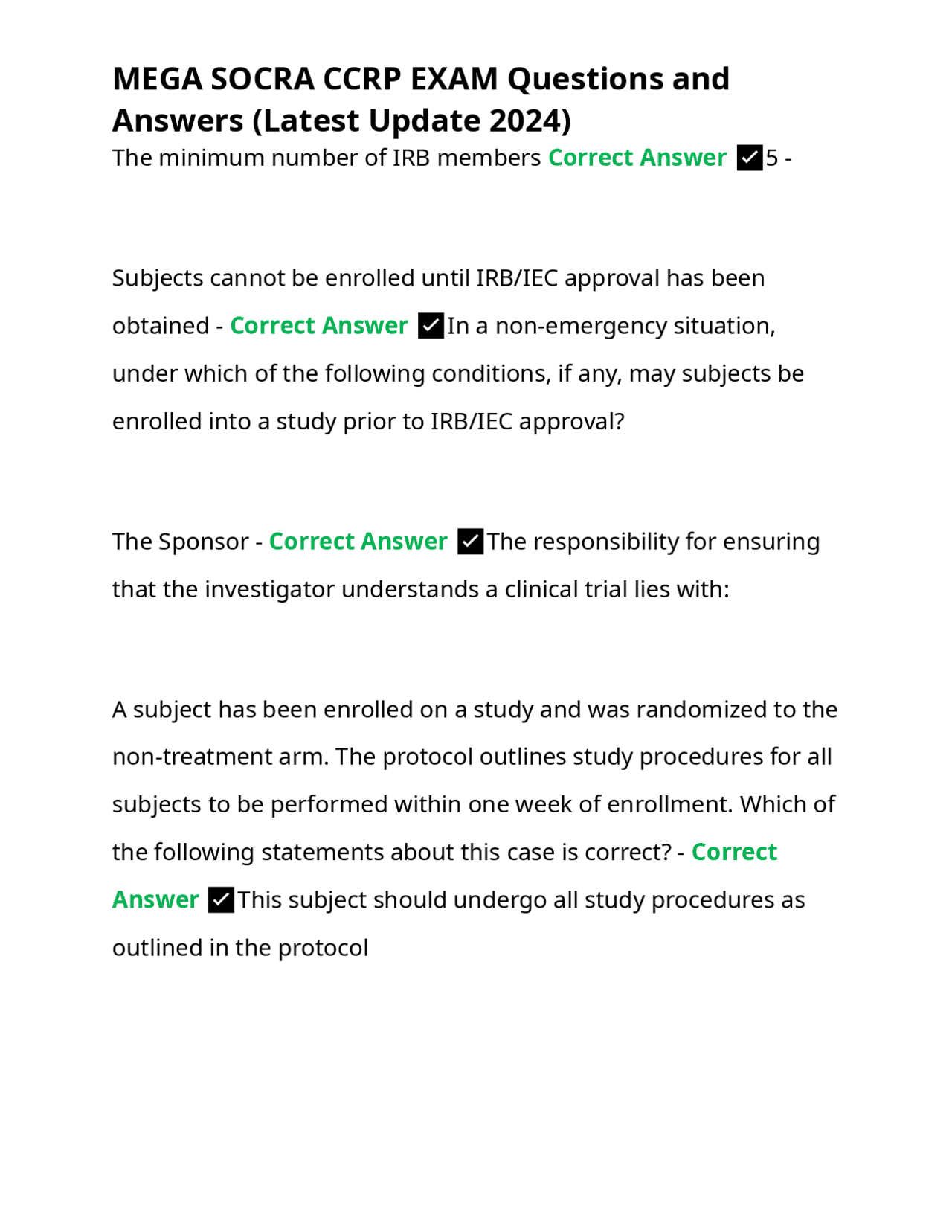 MEGA SOCRA CCRP EXAM Questions and Answers (Latest Update 2024) | Exams ...