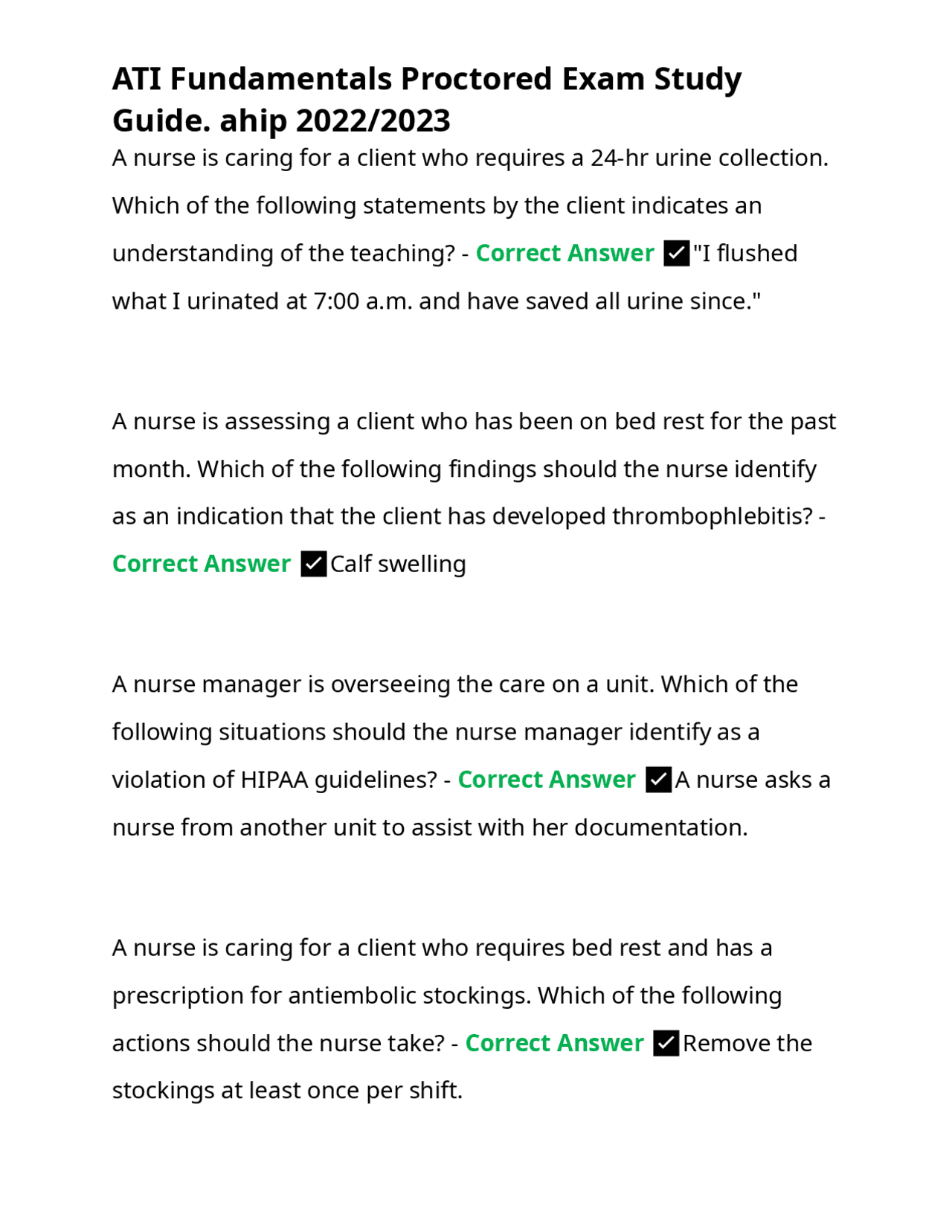 ATI Fundamentals Proctored Exam Study Guide. ahip 2022 2023 | Exams Nursing | Docsity