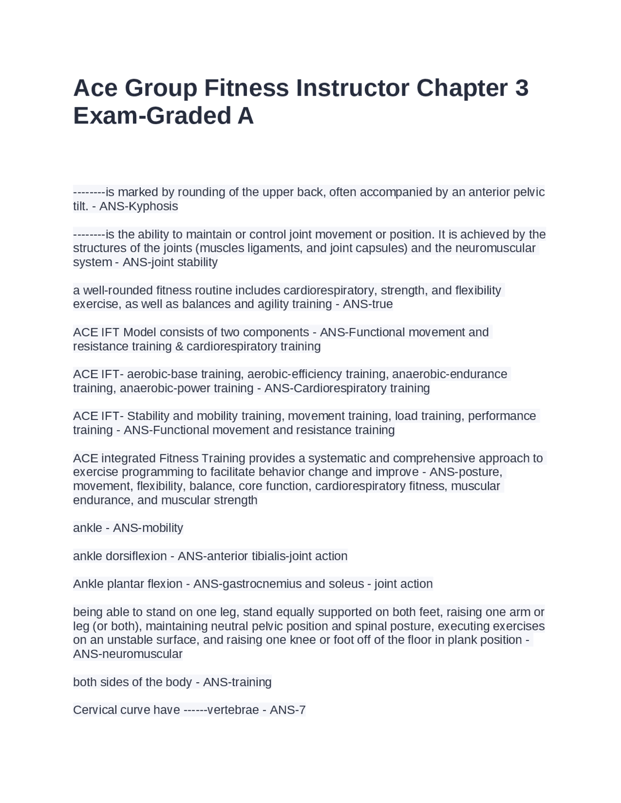 Ace Group Fitness Instructor Chapter 3 Exam: Anatomy, Movement, and ...