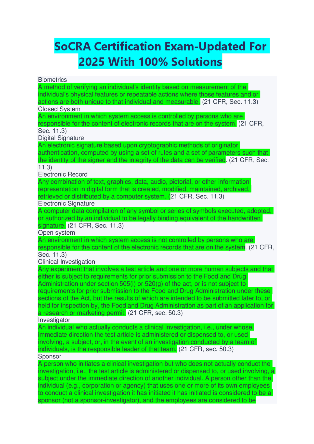 SoCRA Certification Exam-Updated For 2025 With 100% Solutions | Exams ...