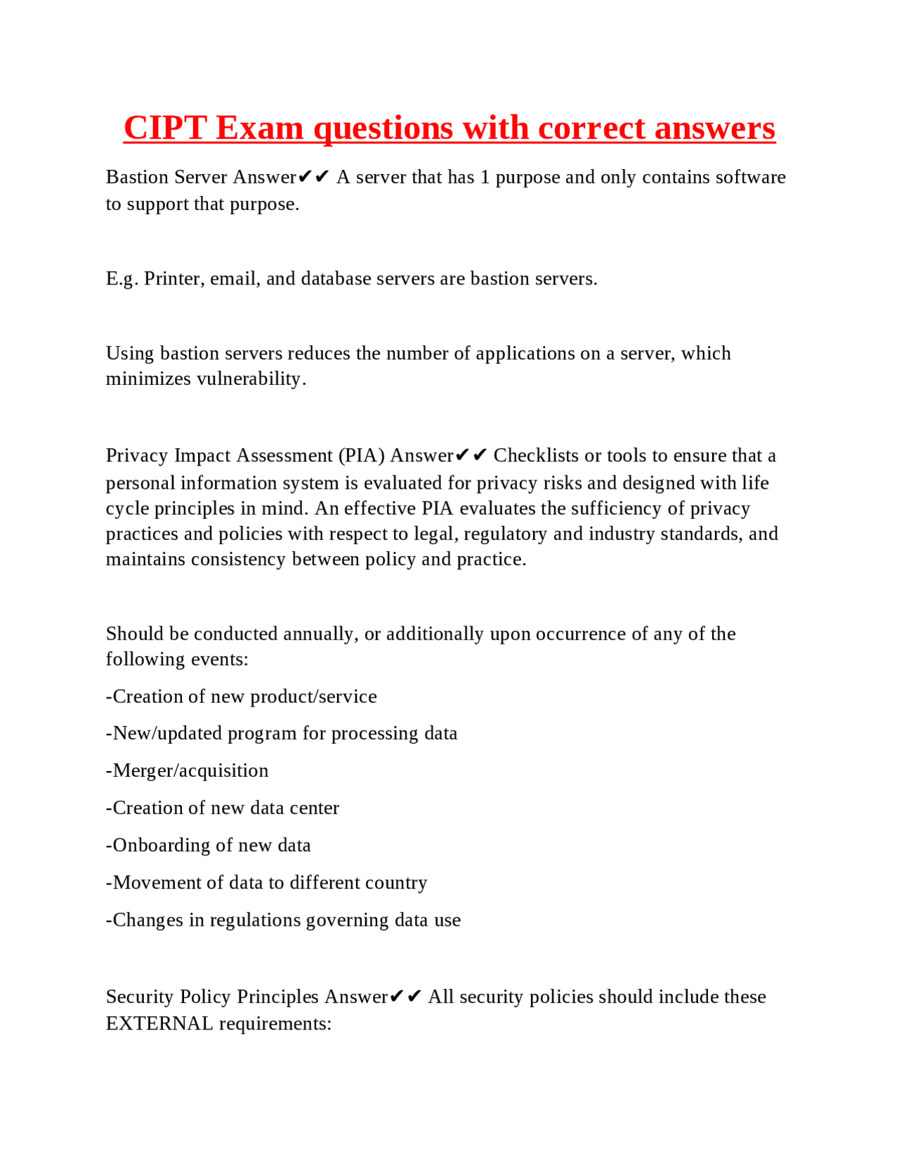 CIPT Exam questions with correct answers | Exams Computer Networks | Docsity