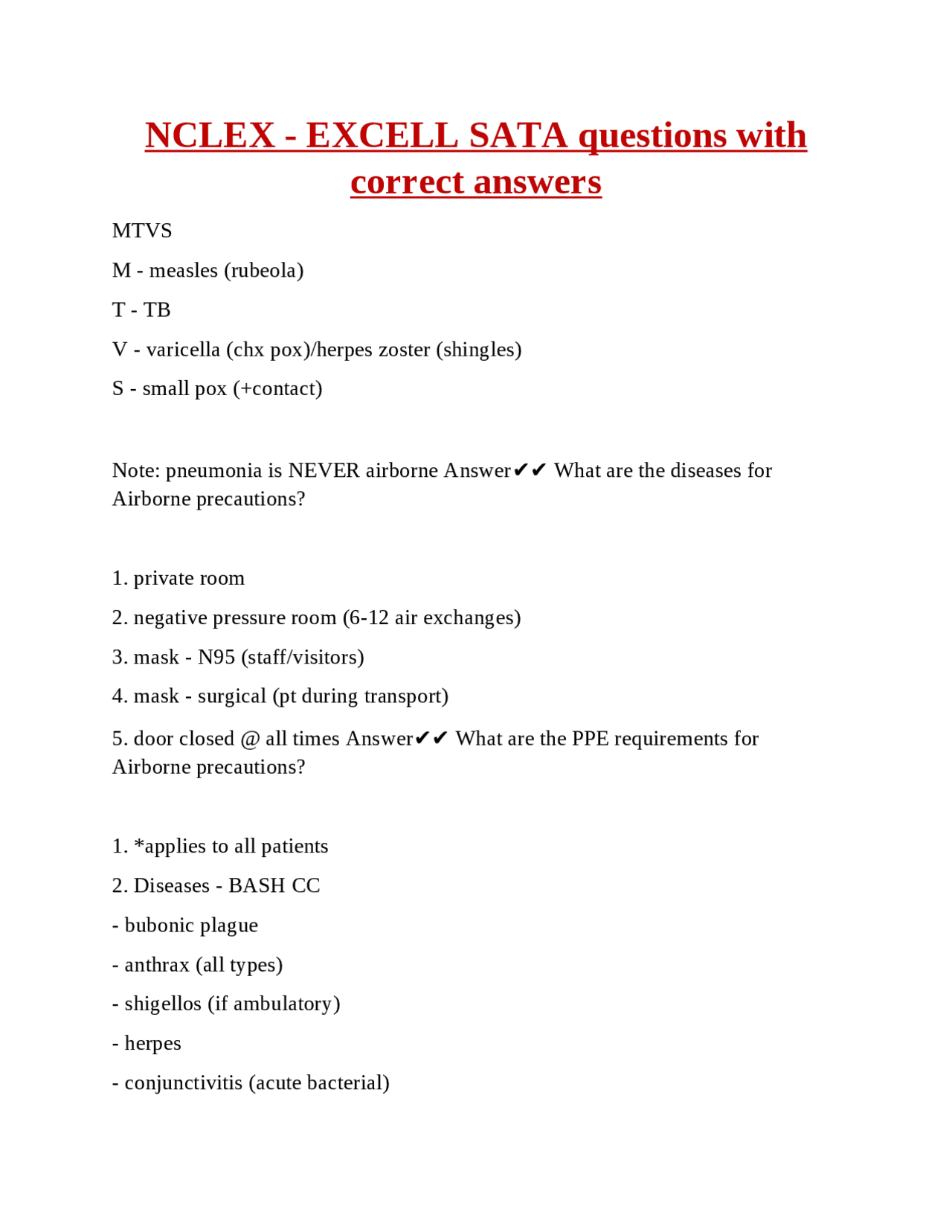 NCLEX - EXCELL SATA questions with correct answers | Exams Nursing ...