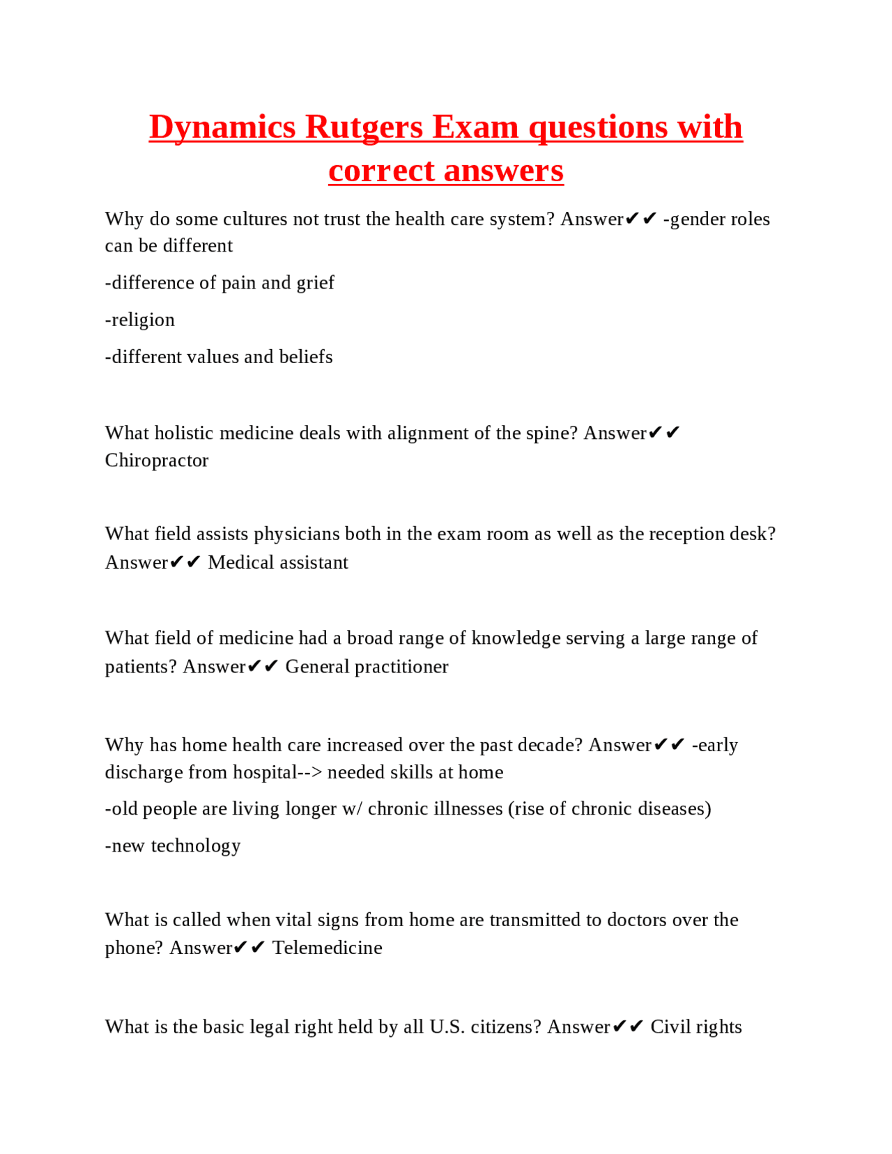 Dynamics Rutgers Exam questions with correct answers | Exams Nursing ...